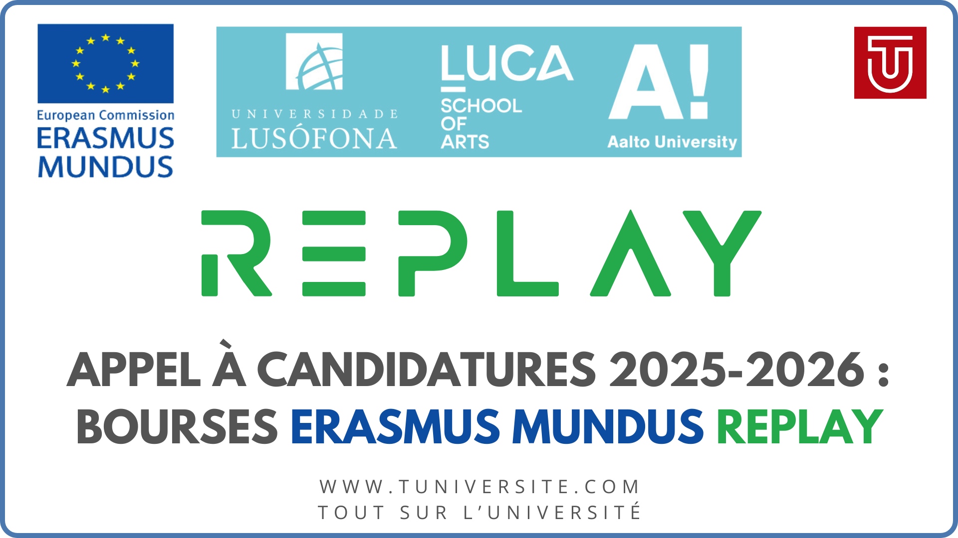 Bourses Erasmus Mundus REPLAY, 2025/2026